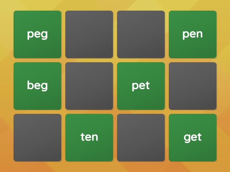 short e words families - Matching pairs
