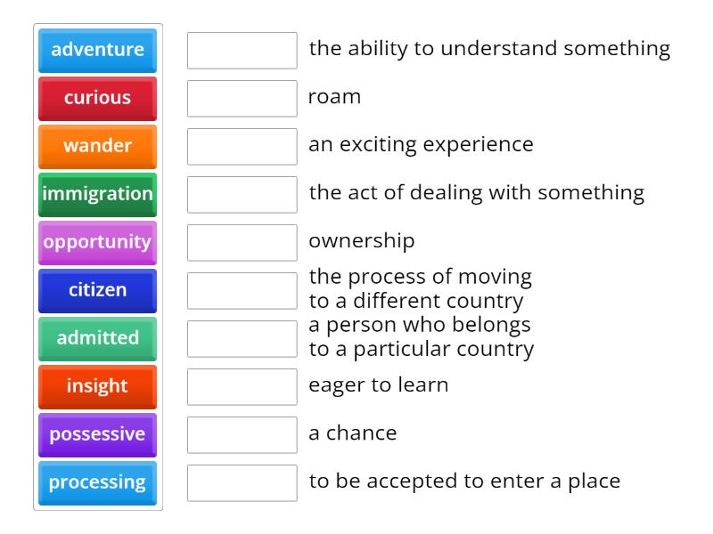 Grade 5 Unit 1 Vocabulary - Match up