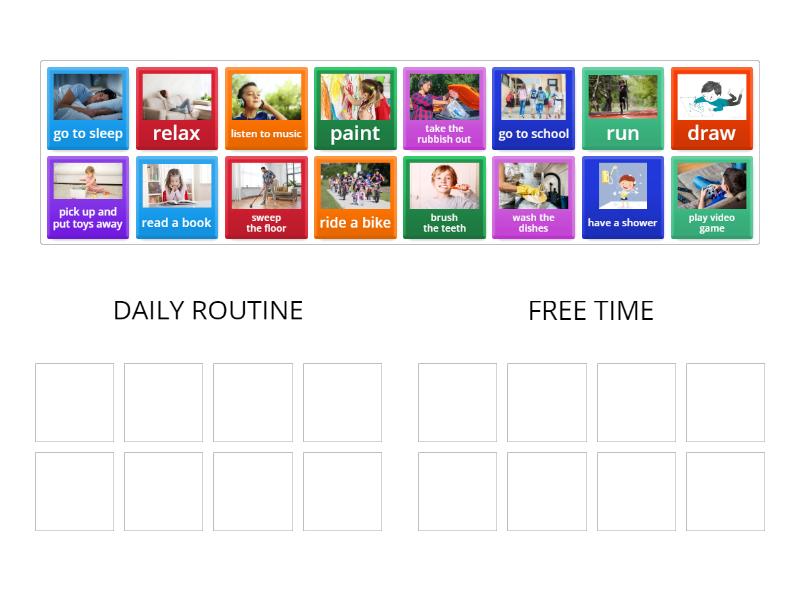 CLASSIFY ACTIVITIES INTO DAILY ROUTINE AND FREE TIME - 2º ANO - Group sort