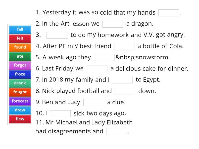 SM4_irr verbs_e-f_revision - Complete the sentence
