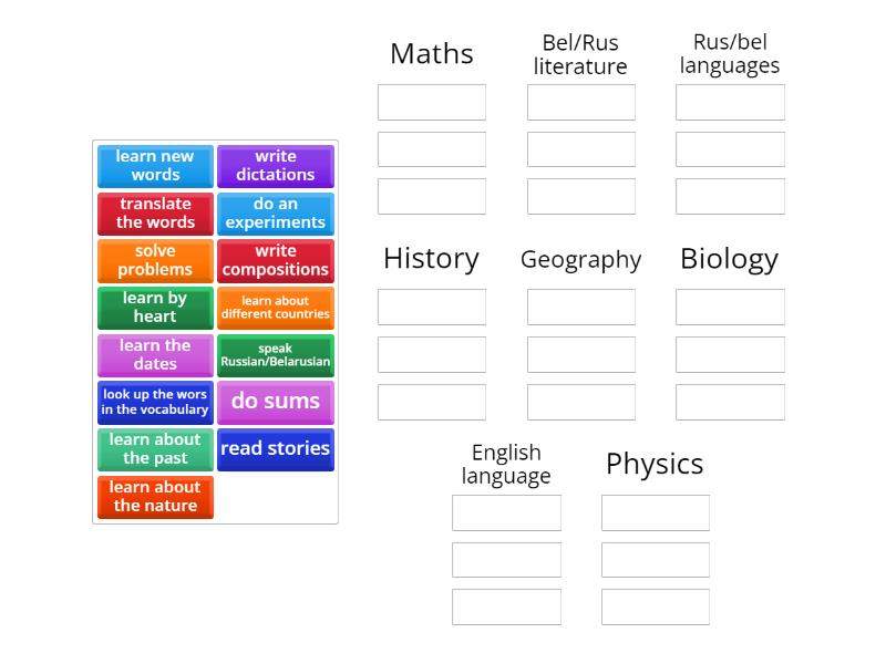school subjects - Group sort