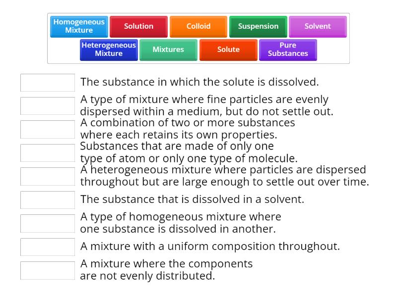 Pure Substances and Mixtures - Match up
