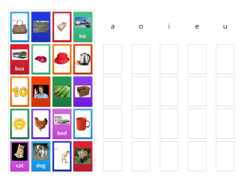 Short vowel medial sounds ESOL - Group sort