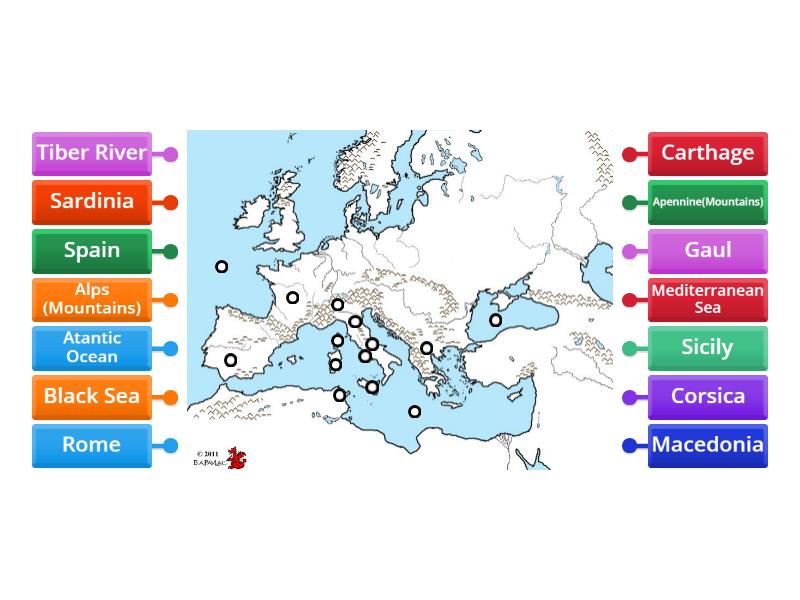 Ancient Rome Map Basic - Labelled diagram