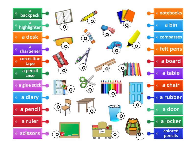 6e1 School Supplies Label the objects - Labelled diagram
