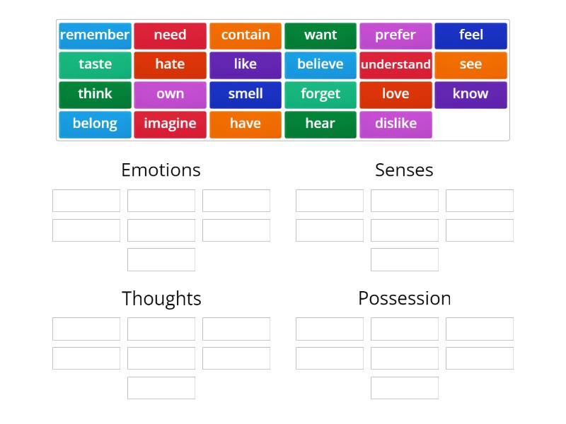 Stative Verb Groups Group Sort