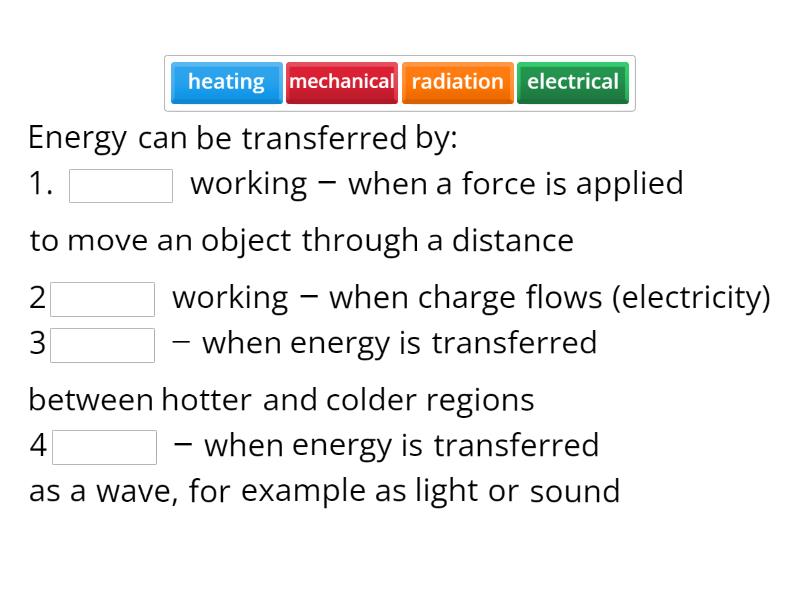 Energy Transfer - Complete the sentence