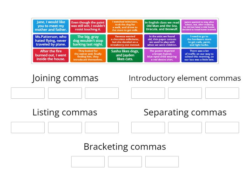 Types and uses of commas - Group sort