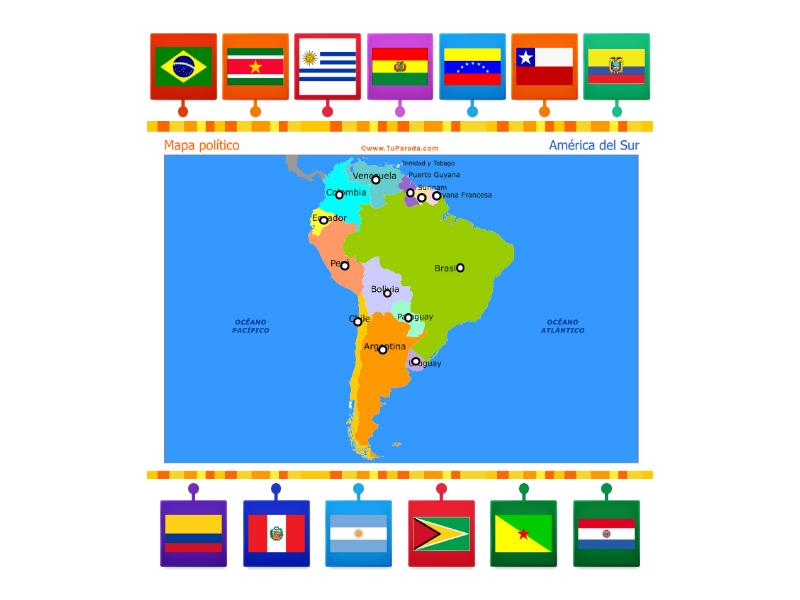 Conecta los países de america del sur - Diagrama con etiquetas