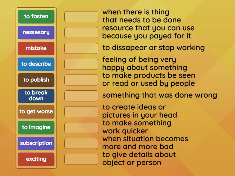 Vocabulary check - Match up