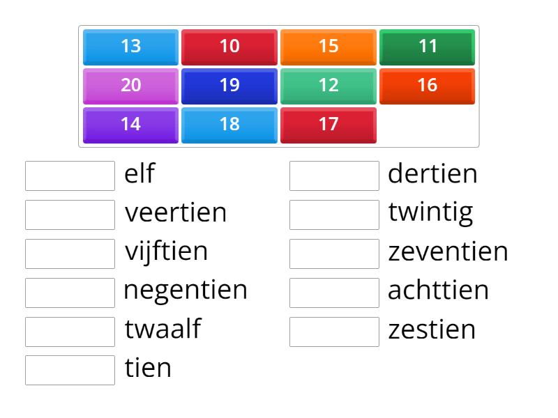 De getallen van 10 tot 20 - Match up