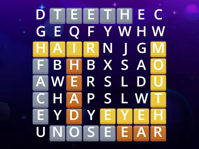 Stitch: face parts - crossword - Wordsearch