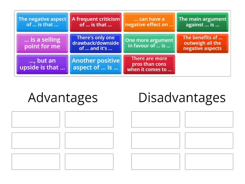 Advantages and disadvantages - Ordenar por grupo