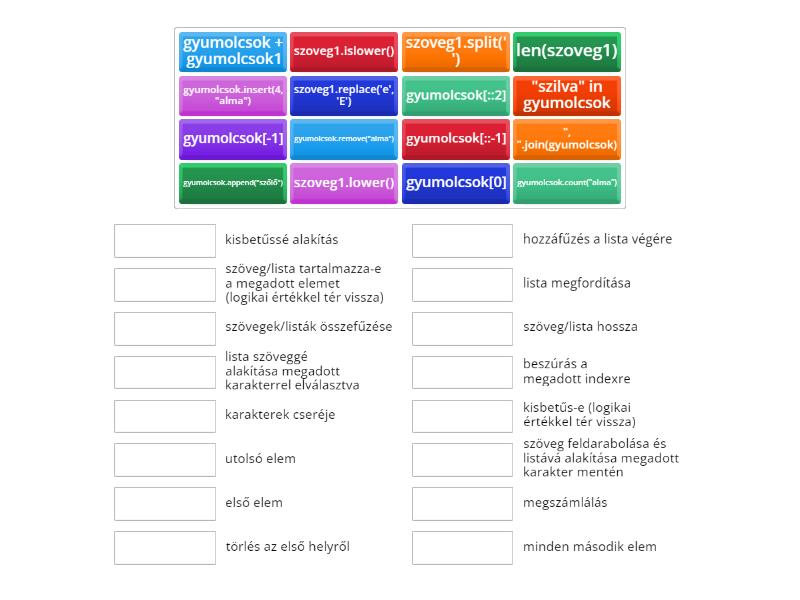 Python listák és szövegek - Match up