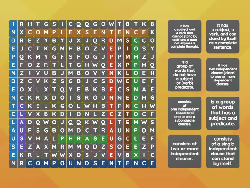 Matching Definition Sentence Structure Game - Wordsearch