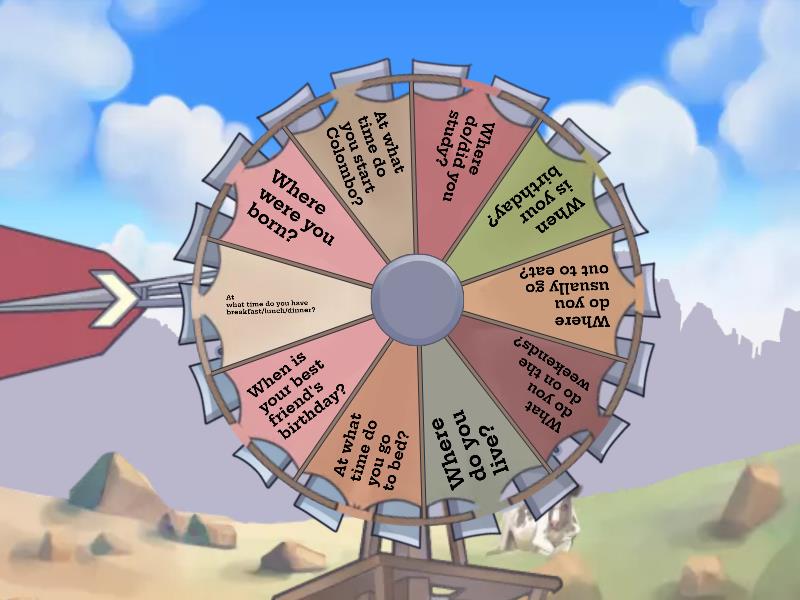 Prepositions of time and place - Speaking - Spin the wheel