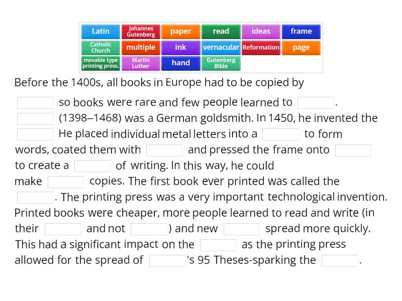 The power of the Printing Press - Complete the sentence