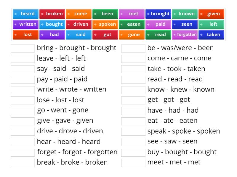 EFL_English File Pre-Intermediate 4ed_Irregular verbs_3rd form - Match up