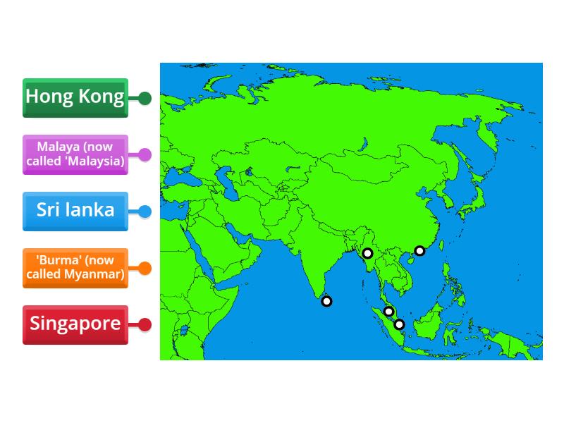 British Expansion in Asia Map - Diagrama con etiquetas