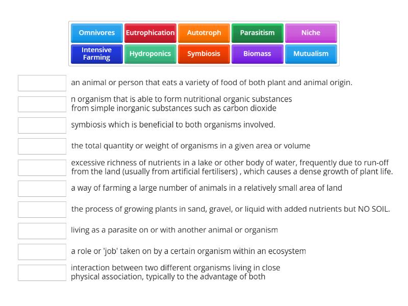 Organisms, Ecosystems & their Environment - Match up