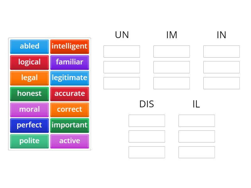 SO B1 Unit 10 Negative Prefixes - Group sort
