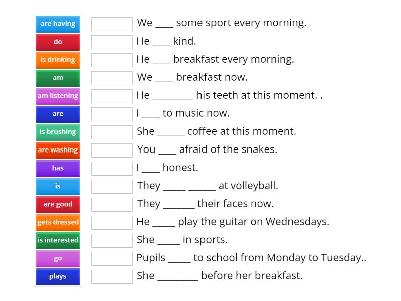 5e: Be/Present Simple/Present Continuous - Match up