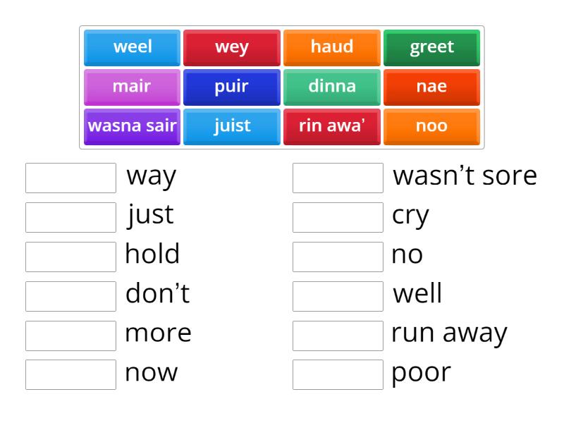 Scots language Sair Finger Poem - Match up