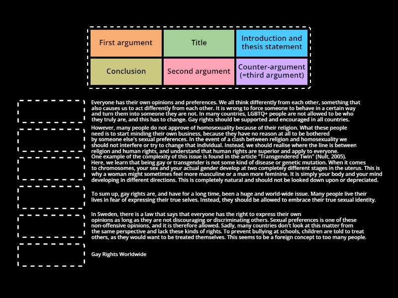 Argumentative Essay: Structure - Match up