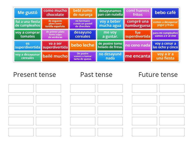 3 tenses revision A comer. - Group sort