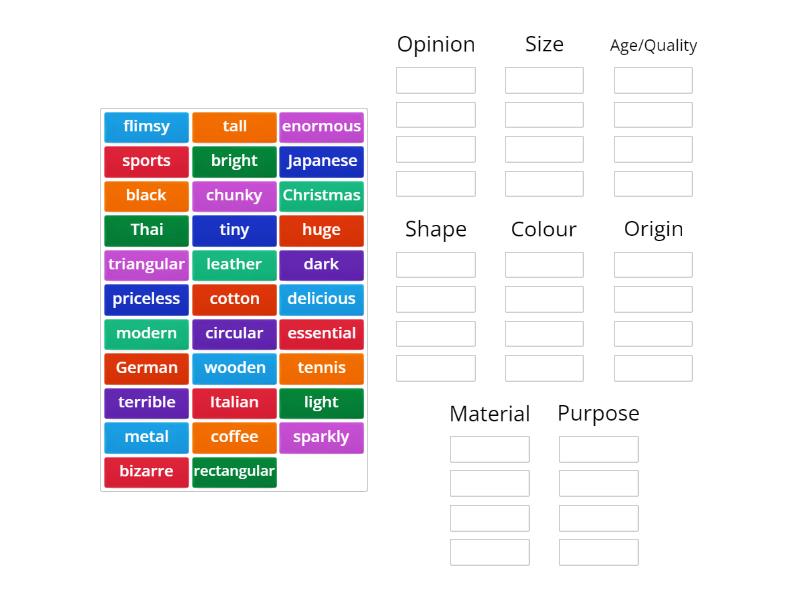 Roadmap B2 Unit 4A Order of Adjectives - Group sort