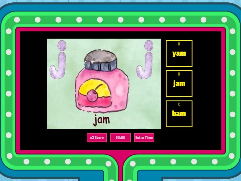 phonics kids 2b y and j review +w - Gameshow quiz