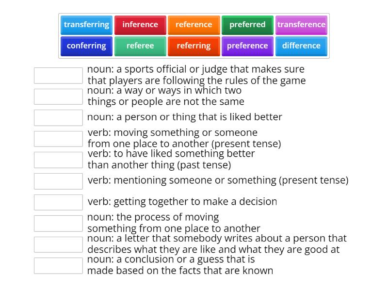 adding suffixes to -fer base words - Match up