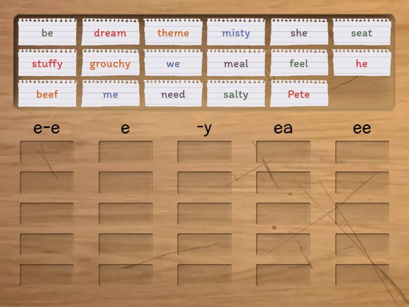 Long e word sort (e-e, e, -y, ea, ee) - Group sort