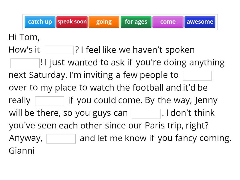 Writing an email - Complete the sentence
