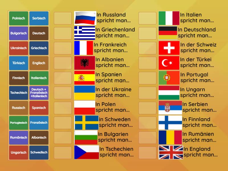 Wortschatz 2 - Länder und Sprachen - Europa - Match up