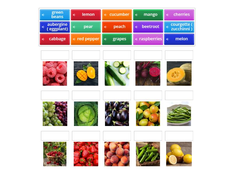 Fruit and vegetables vocabulary - Match up