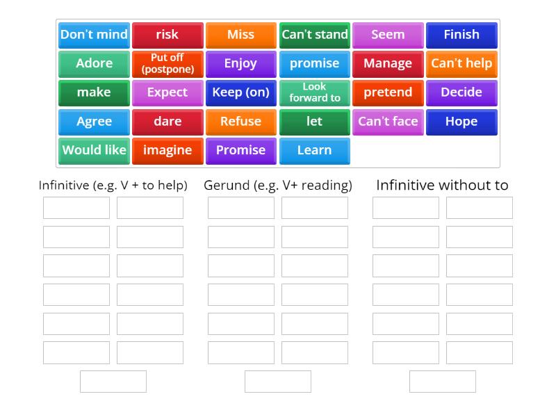 Categorize verbs - Group sort