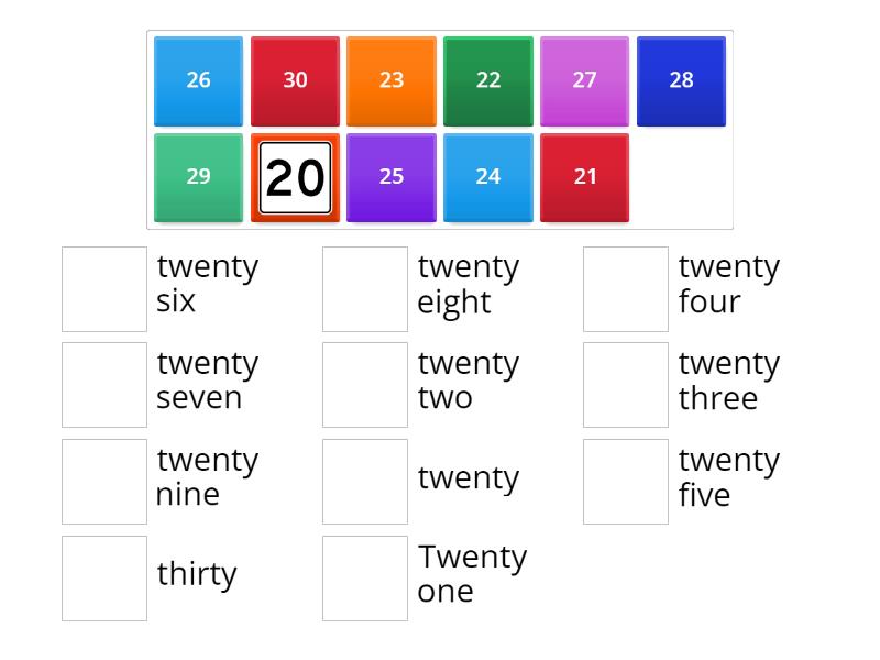 Numbers 20 to 30 - Match up