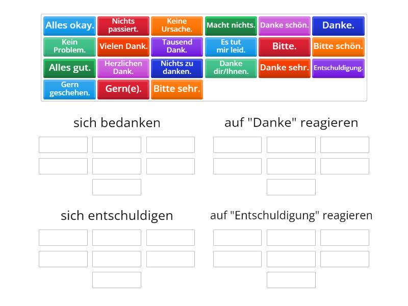 Danke, Bitte und Entschuldigung (Reaktionen) - Group sort