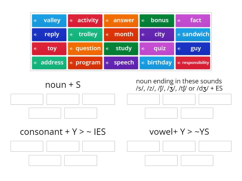 Regular-irregular plural nouns 3 - Group sort