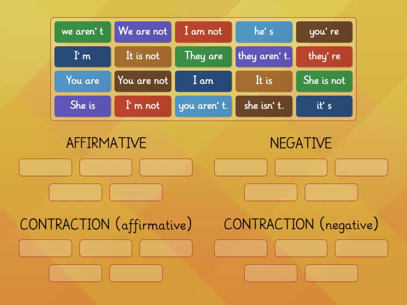 Verb to be (affirmative, negative, contraction) - Group sort