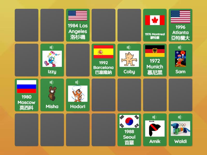 1972-2024 Summer Olympics: Mascot/ Country Matching Game - مطابقة الأزواج