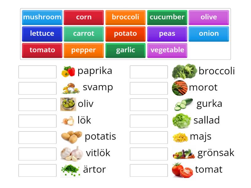 Vegetables, root crops... - Match up
