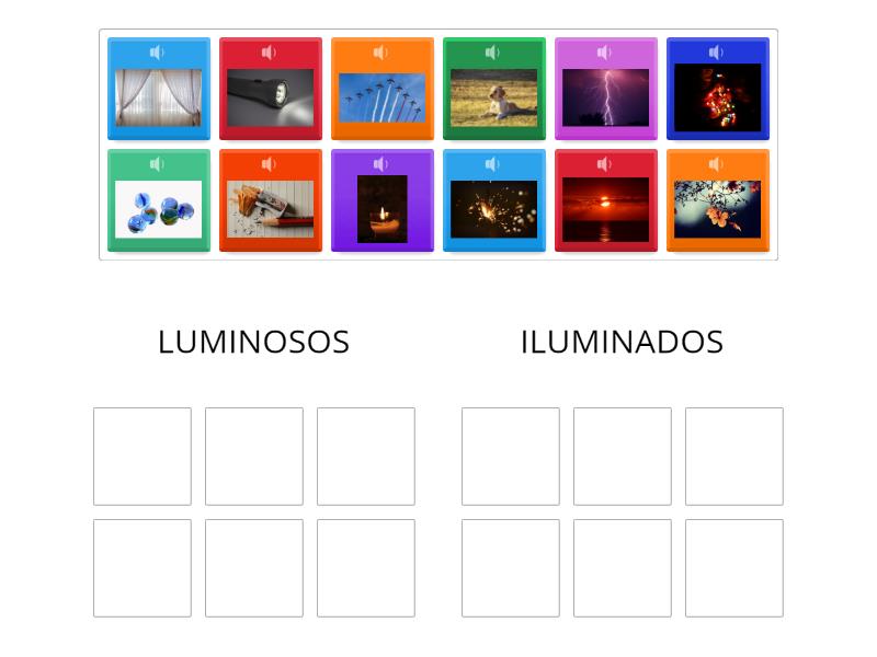 Elementos luminosos y elementos iluminados. - Ordenar por grupo
