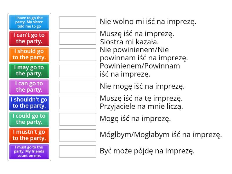 Modal verbs - basics - matching exercise - Match up