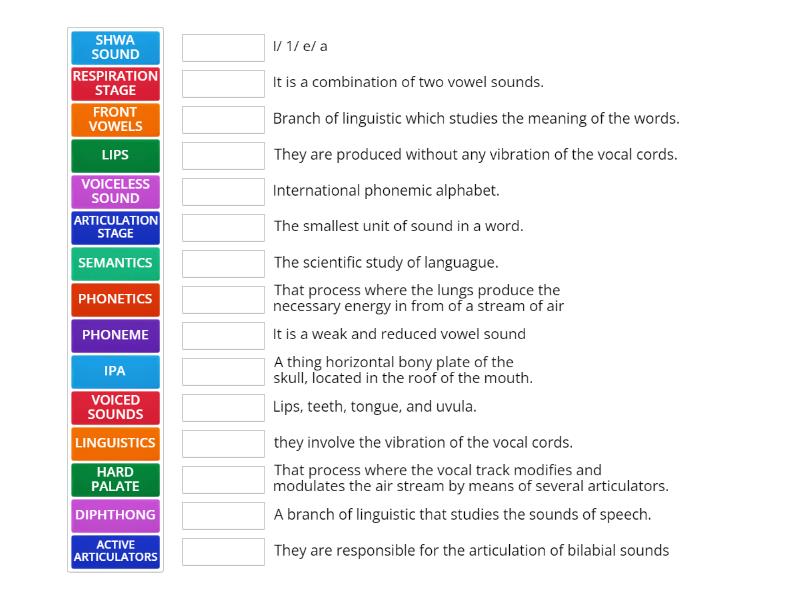 phonetics and fonology - Match up