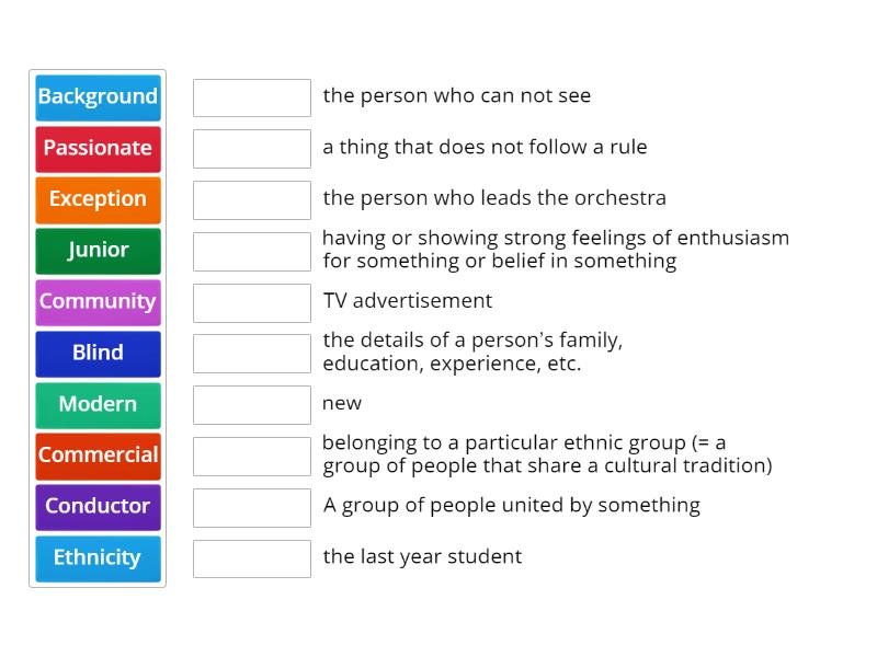 Match words with their definitions - Match up Match words with their definitions - Match up