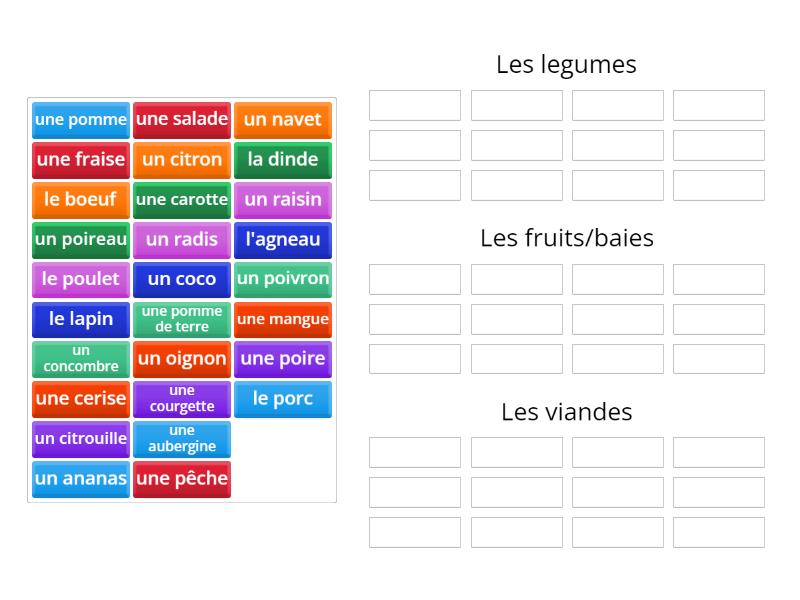 Les legumes et fruits - Group sort