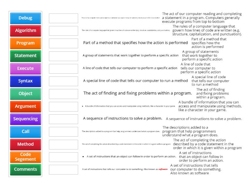 CodeCombat Key terms - Match up