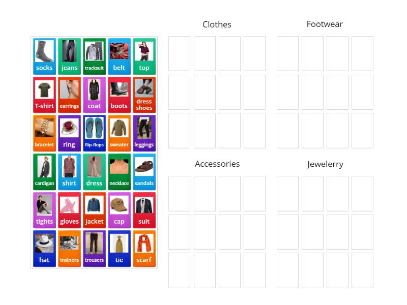 Vocabulary - Things you wear. - Group sort